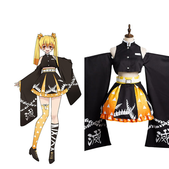 Demon Slayer: Zenitsu Agatsuma Female Dress Cosplay Costume – Anime ...